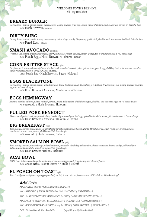 Beehive Menu